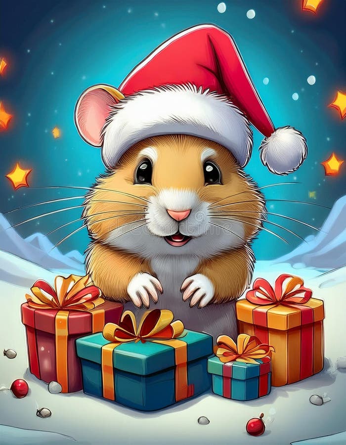 Christmas hamster cartoon stock illustration. Illustration of holiday ...