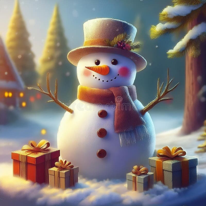 Christmas Snowman with Gifts Cartoon Stock Illustration - Illustration ...
