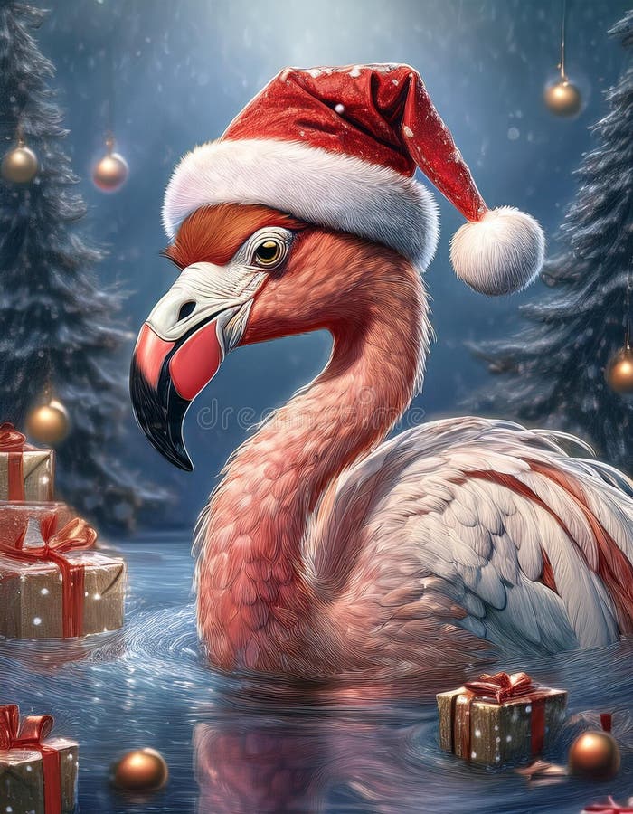 Christmas flamingo cartoon stock photo. Image of card - 343534468