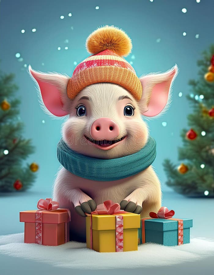 Christmas Piglet Vector Symbol Year Old New Year Stock Vector ...