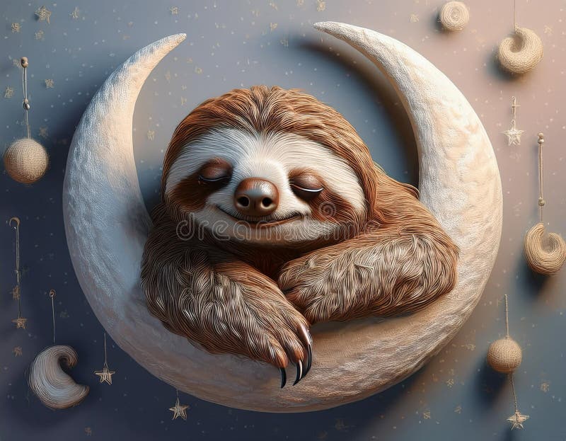Sloth Sleeping on Moon Cartoon Stock Illustration - Illustration of ...