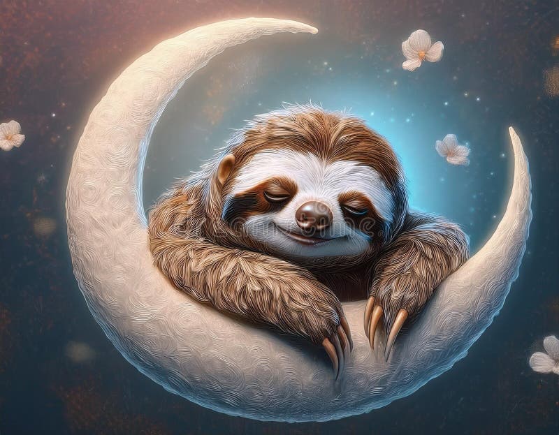 Sloth Sleeping on Moon Cartoon Stock Illustration - Illustration of ...