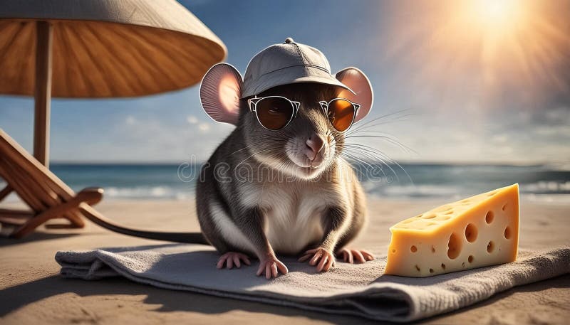 Mouse on Beach Summer Cartoon Stock Illustration - Illustration of font ...