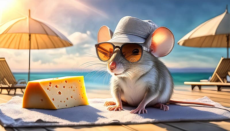 Mouse on Beach Summer Cartoon Stock Illustration - Illustration of ...