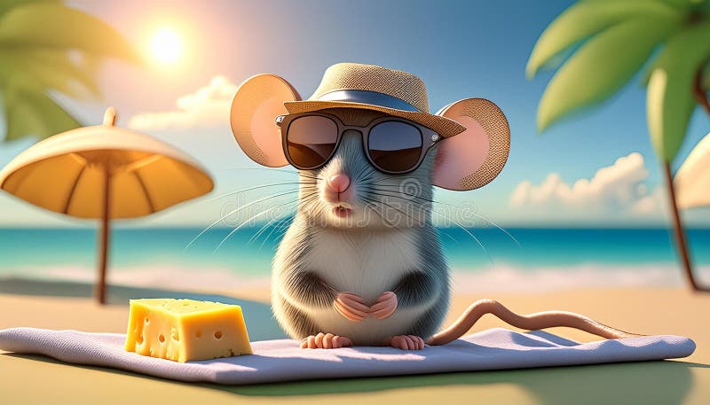 Mouse on Beach Summer Cartoon Stock Illustration - Illustration of ...