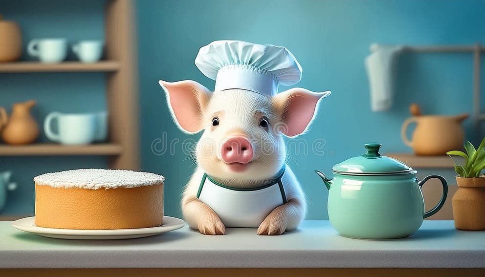 Piglet Chef Cooking in Kitchen Cartoon Stock Illustration ...