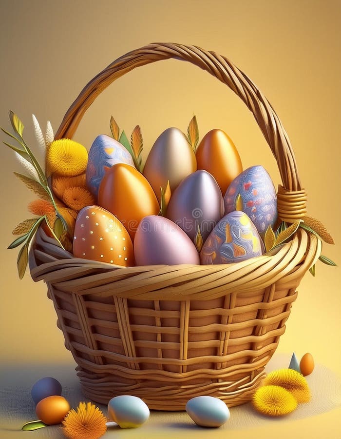Easter Eggs in Basket Cartoon Stock Illustration - Illustration of ...