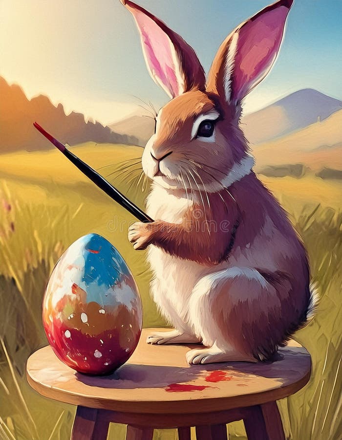 Easter Bunny Painting Eggs Cartoon Stock Photo - Image of spring, card ...