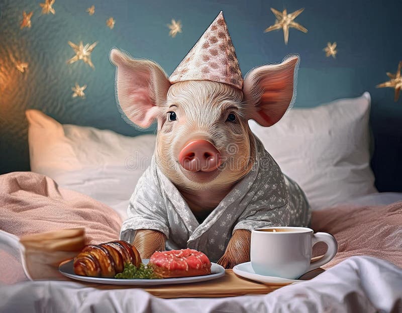 Birthday Piglet with Breakfast in Bed Cartoon Stock Illustration ...