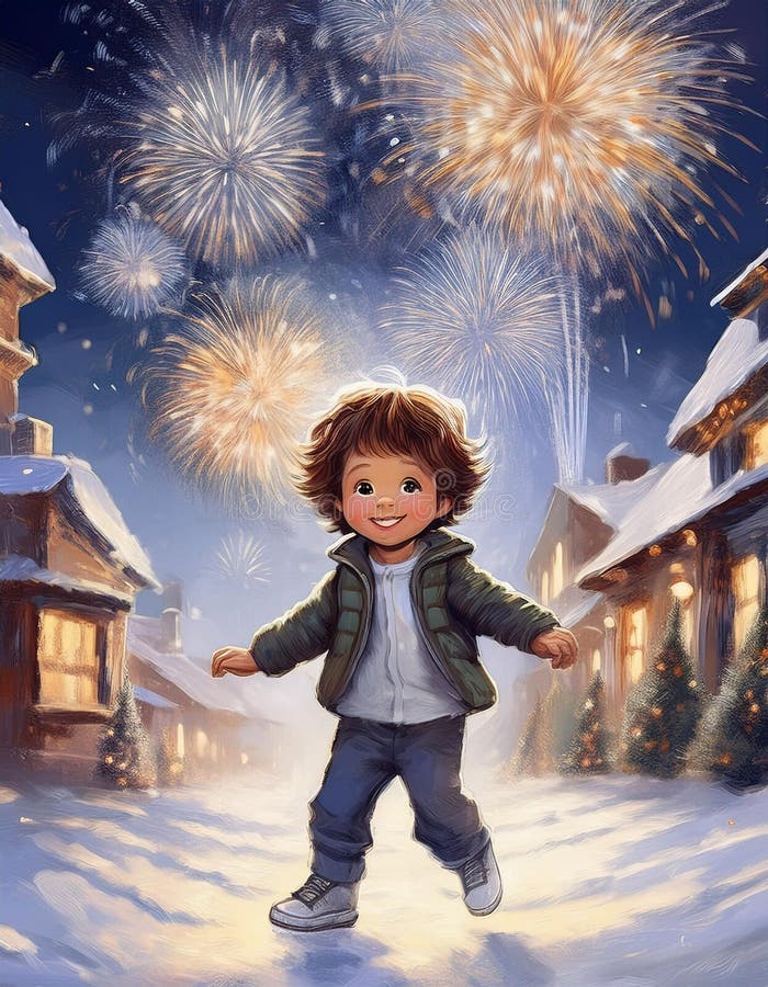 Happy New Year Party Child Dancing Cartoon Stock Photo - Image of ...