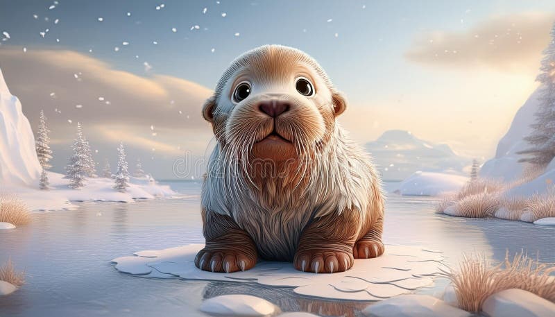 Walrus Baby in Snow Cartoon Stock Illustration - Illustration of winter ...