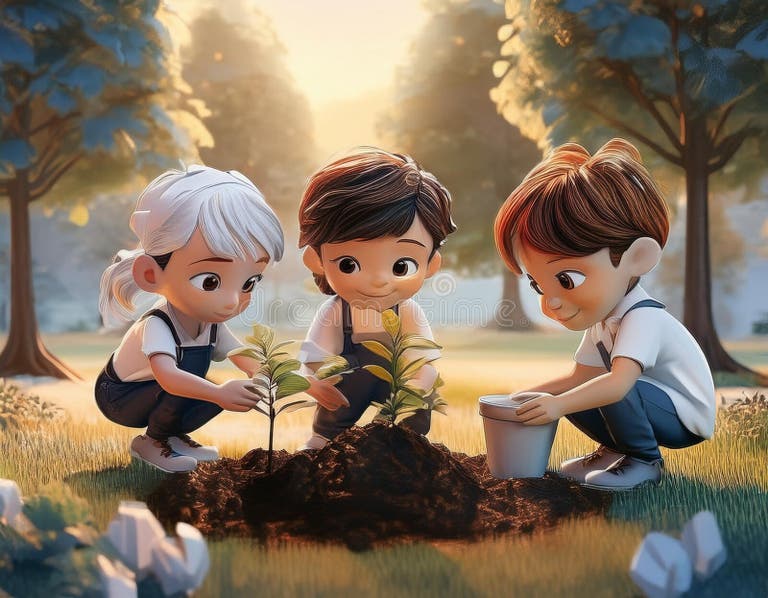 Child Planting Tree Cartoon Stock Illustration - Illustration of girl ...