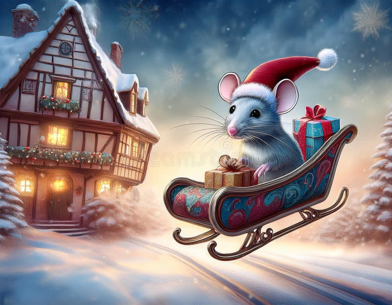 Christmas Mouse with Gifts in Snow Cartoon Stock Illustration ...