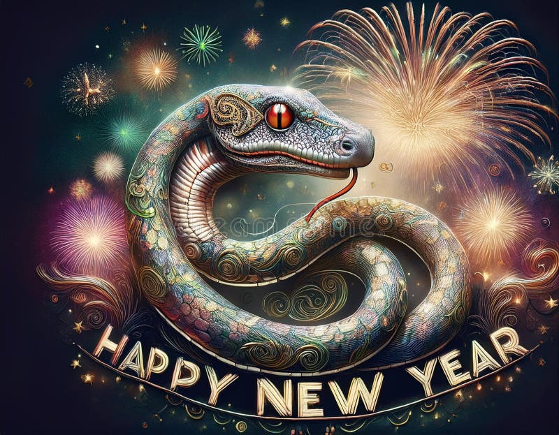 New Year Snake on Abstract New Year Background, New Year Card Stock ...