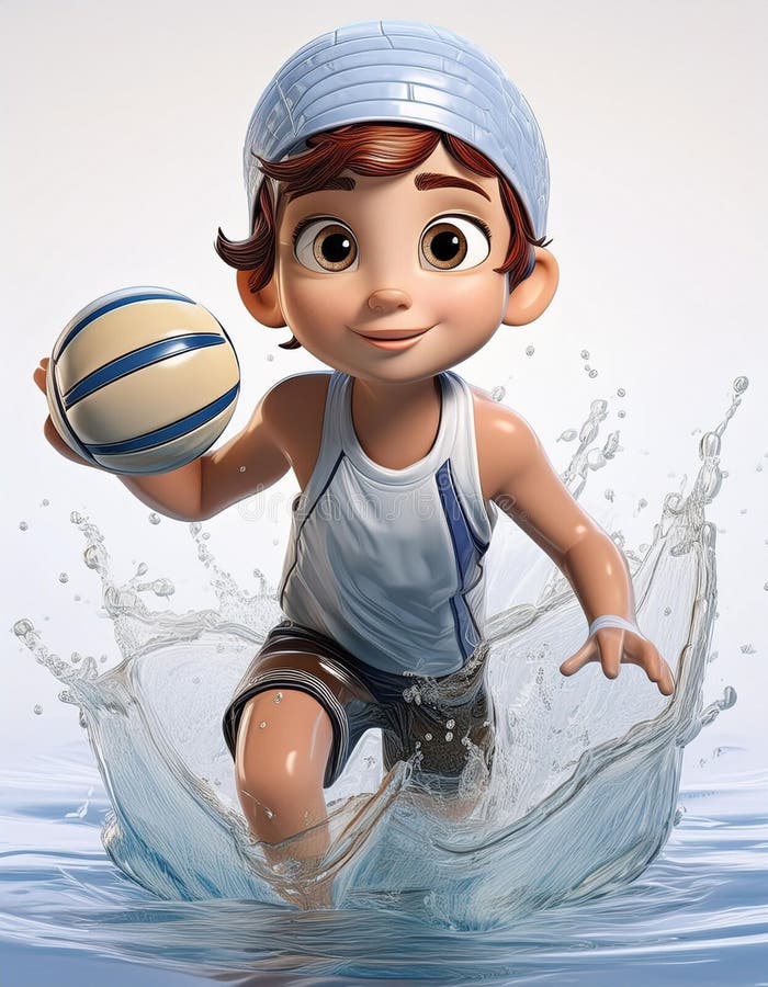 Child Training Waterpolo Cartoon Stock Illustration - Illustration of ...