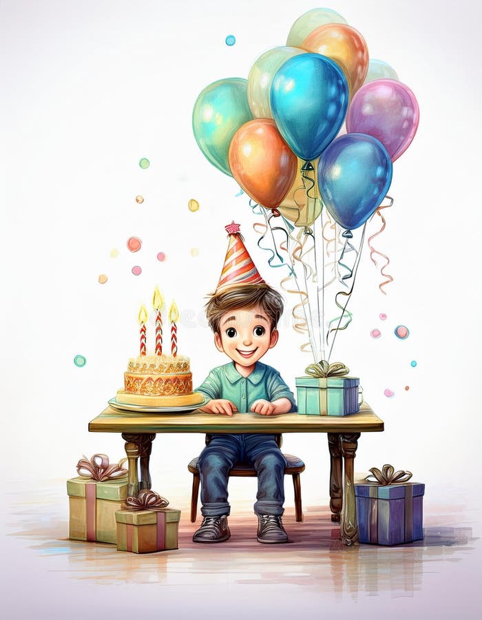 Birthday Child at Party Cartoon Stock Illustration - Illustration of ...