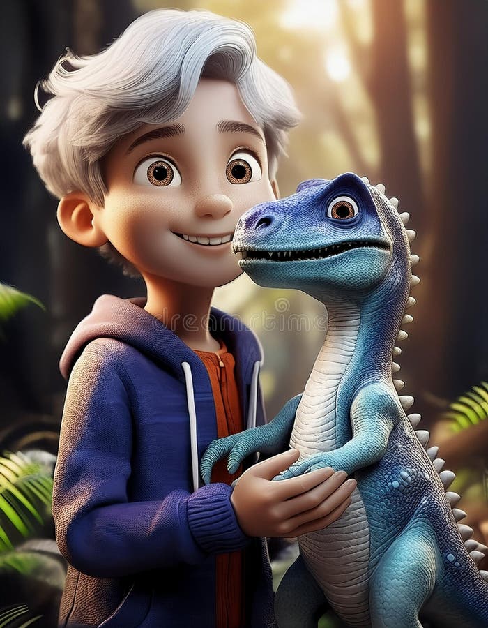 Child and toy dino cartoon stock illustration. Illustration of ...