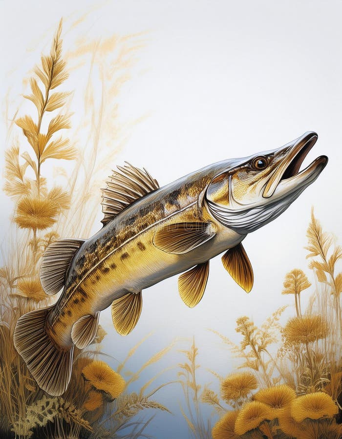 Pike in water cartoon stock illustration. Illustration of card - 344721634