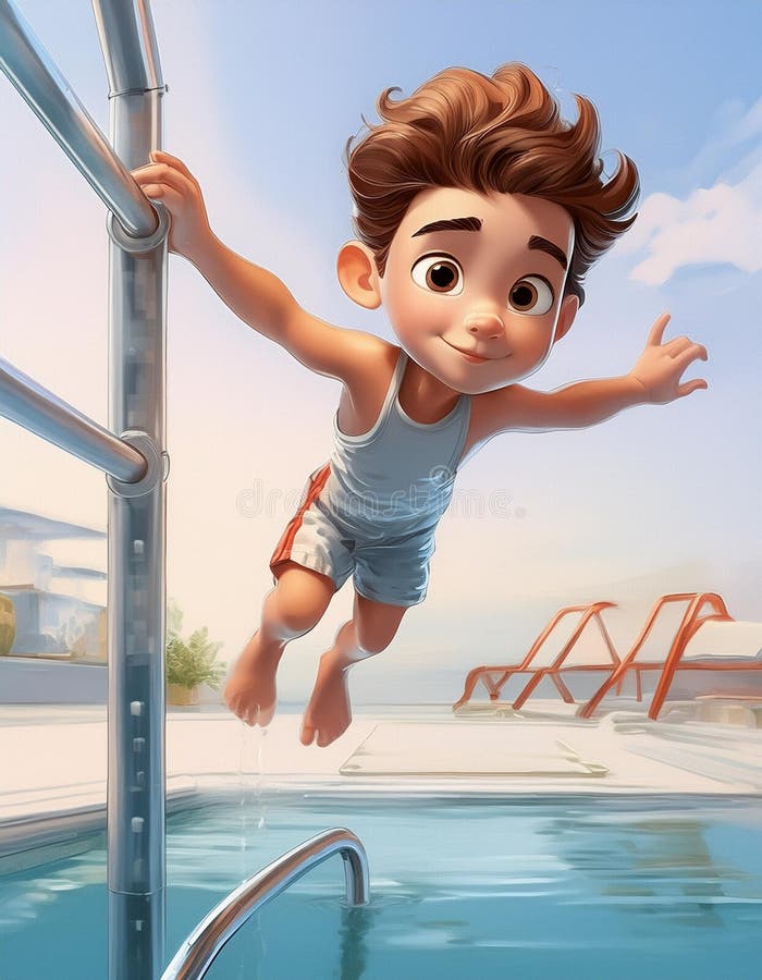 Child in Swimming Pool Cartoon Stock Illustration - Illustration of ...
