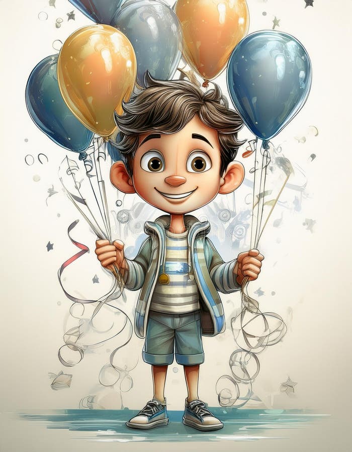 Birthday Child with Balloons Cartoon Stock Illustration - Illustration ...