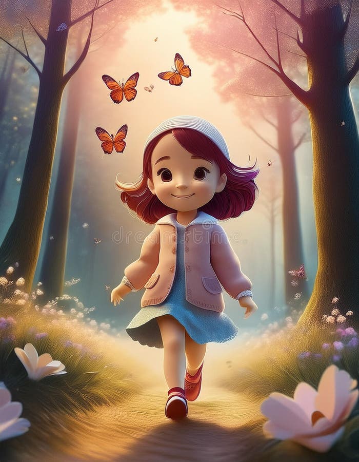 Child Hiking in Spring Forest Cartoon Stock Illustration - Illustration ...