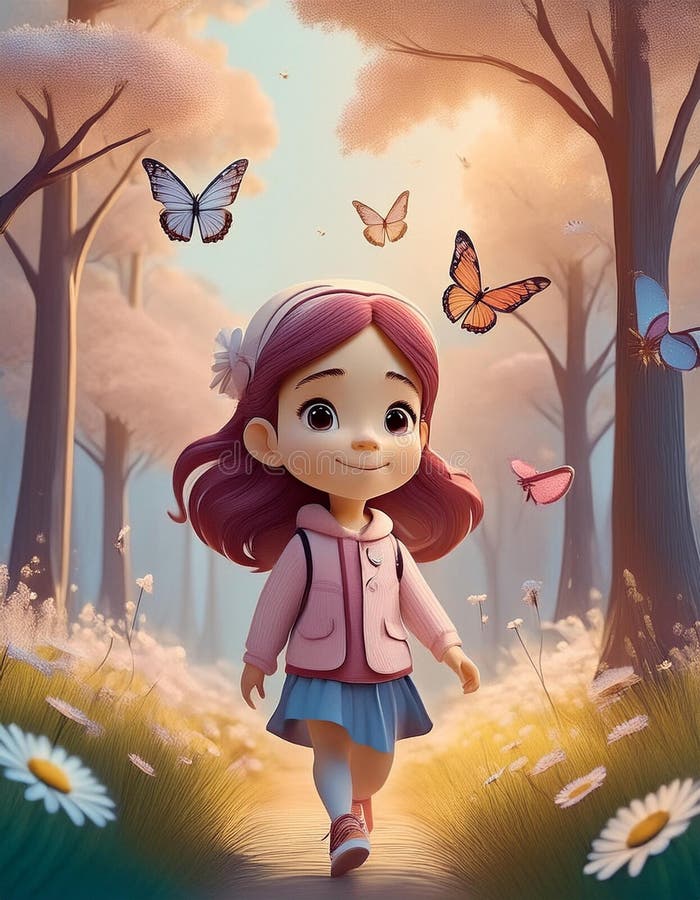 Child Hiking in Spring Forest Cartoon Stock Illustration - Illustration ...