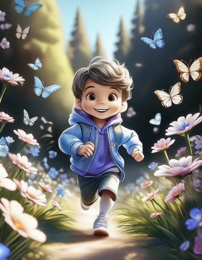 Child Hiking in Spring Forest Cartoon Stock Illustration - Illustration ...