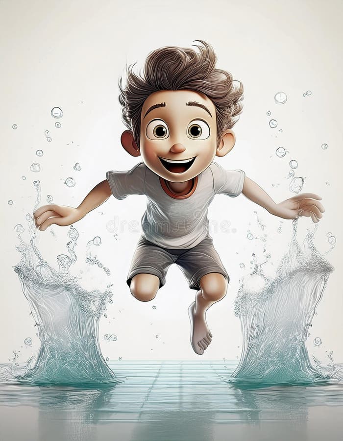 Child Jumping in Water Cartoon Stock Illustration - Illustration of ...
