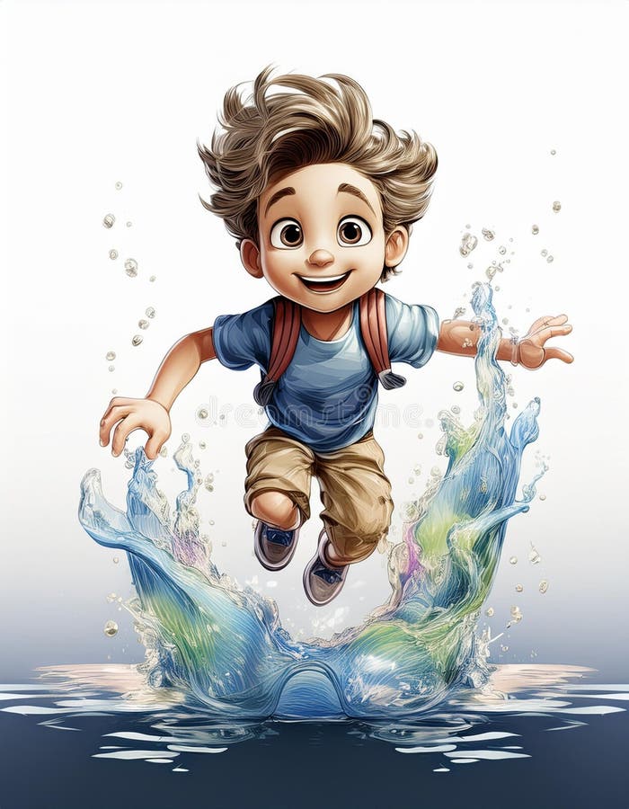 Child Jumping in Water Cartoon Stock Illustration - Illustration of ...