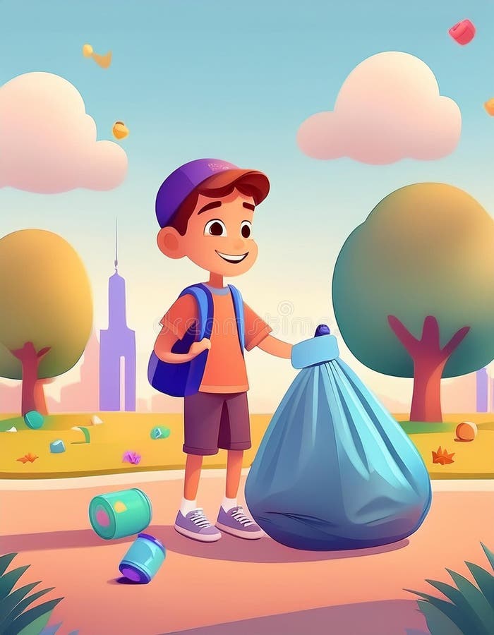 Child Cleaning Park Cartoon Stock Illustration - Illustration of clean ...