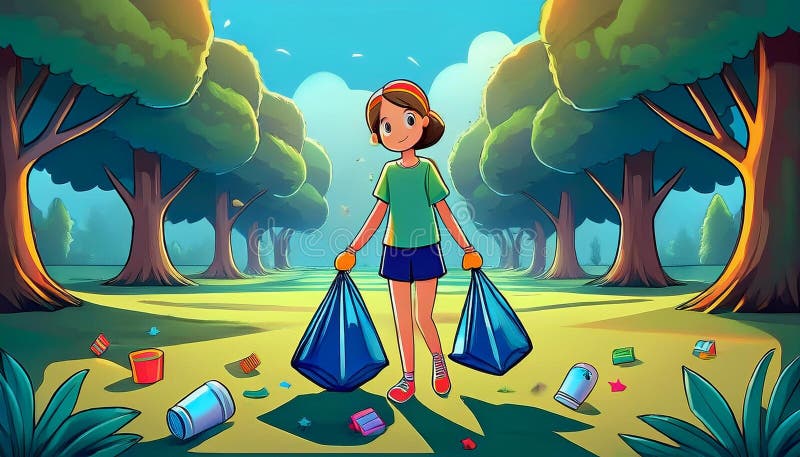 Child Cleaning Park Cartoon Stock Illustration - Illustration of people ...