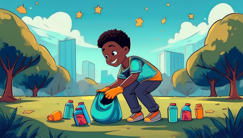 Child Cleaning Park Cartoon Stock Illustration - Illustration of ...