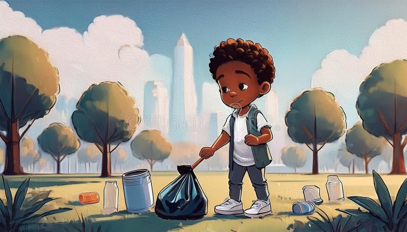 Child Cleaning Park Cartoon Stock Illustration - Illustration of forest ...