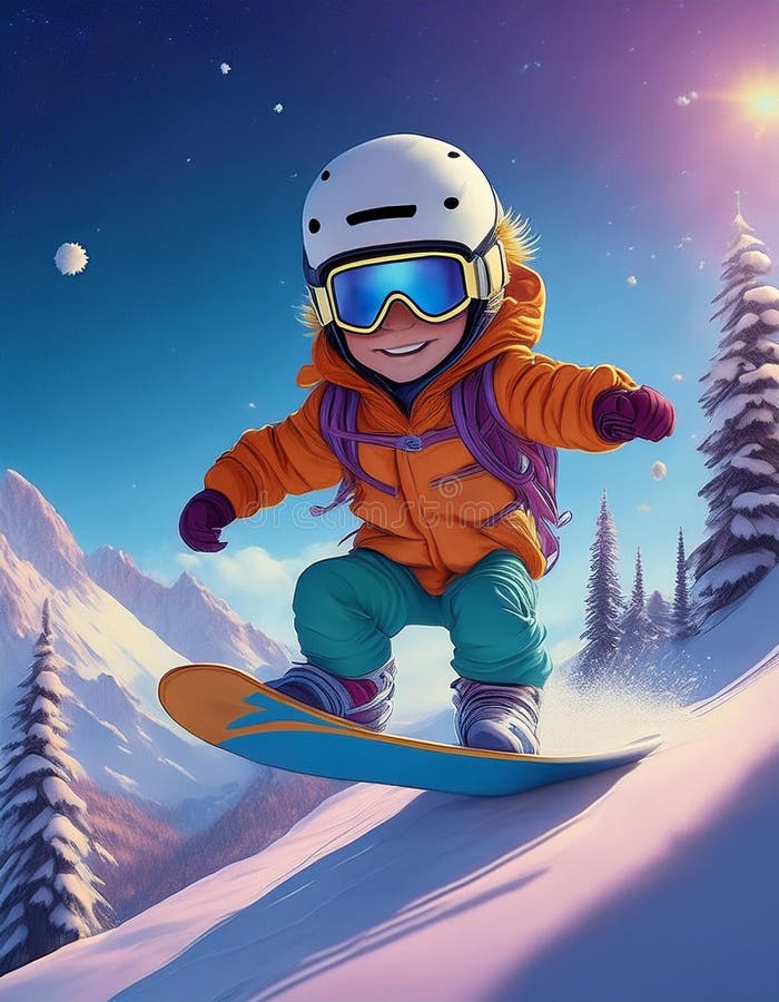 Child on snowboard cartoon stock illustration. Illustration of fantasy ...