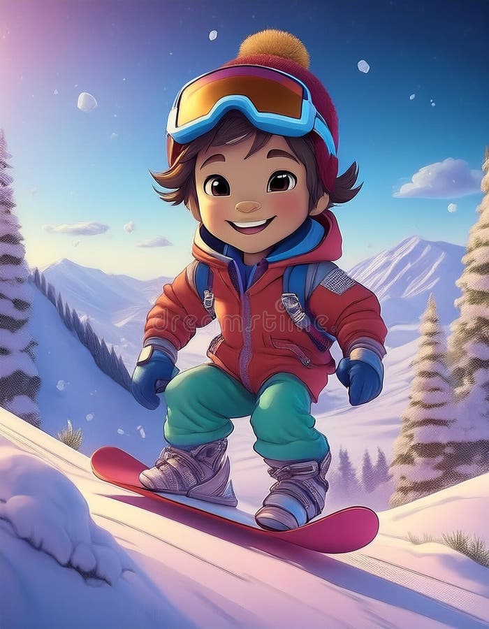 Child on snowboard cartoon stock illustration. Illustration of fantasy ...
