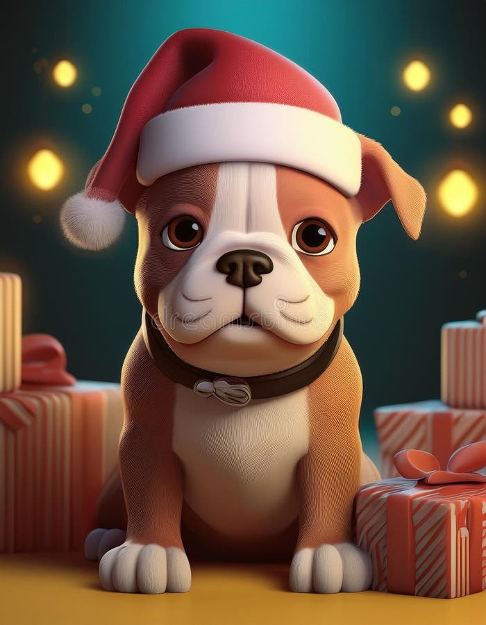 Christmas Bulldog Puppy Cartoon Stock Illustration - Illustration of ...