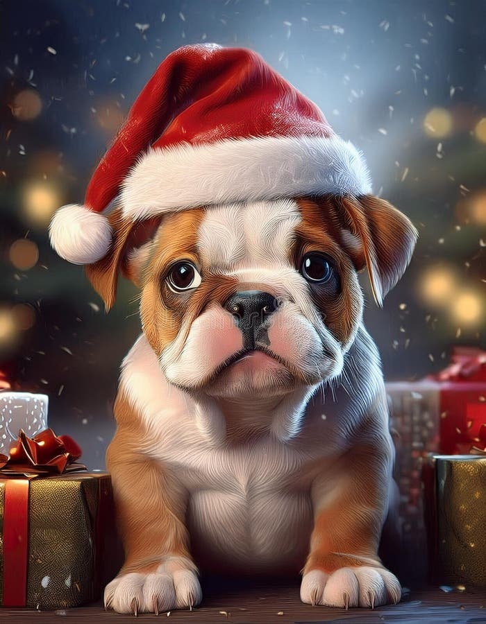 Christmas Bulldog Puppy Cartoon Stock Illustration - Illustration of ...