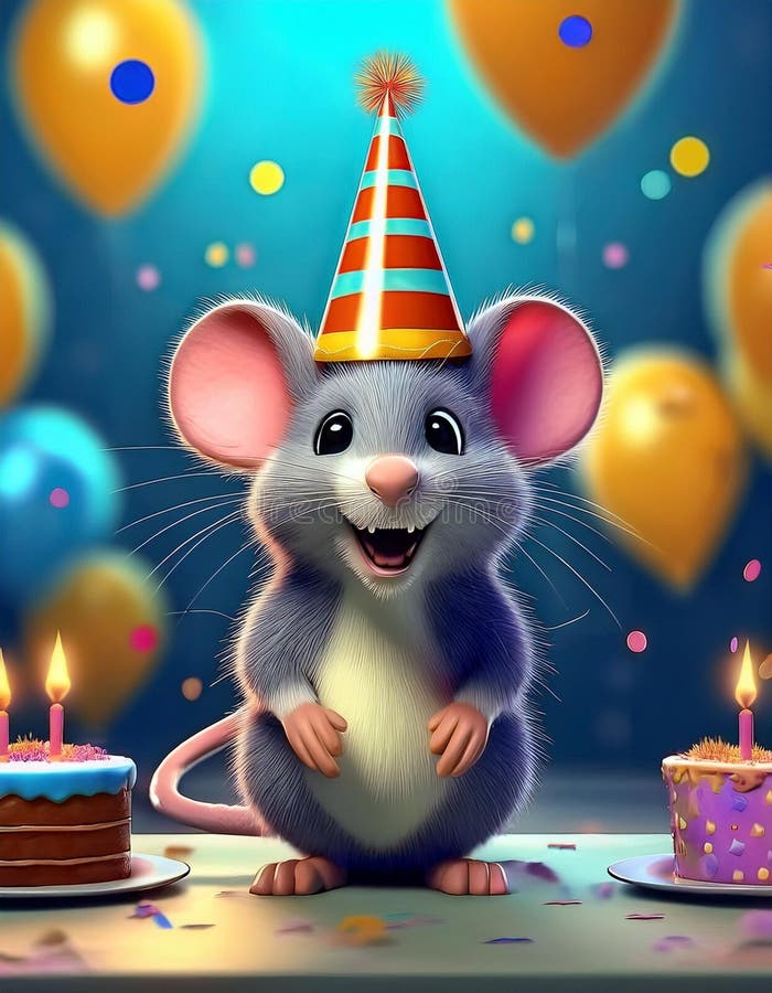 Birthday Mouse with Balloons Cartoon Stock Illustration - Illustration ...