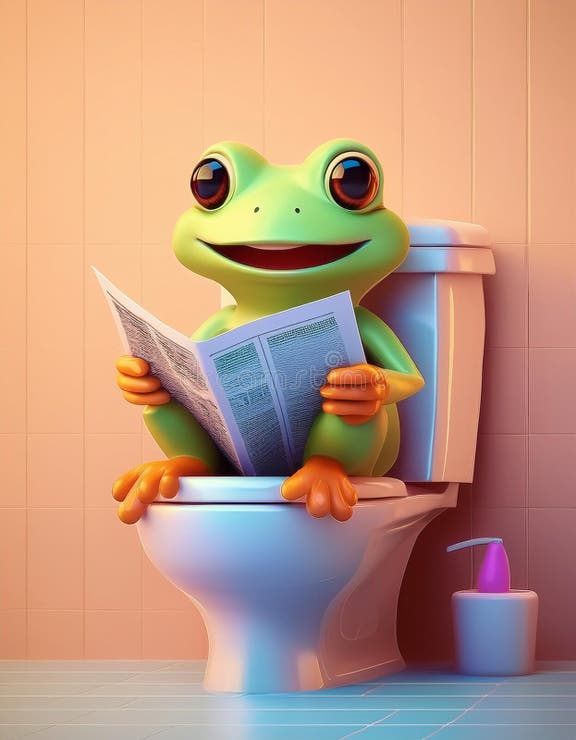 Frog on toilet cartoon stock illustration. Illustration of card - 346121673