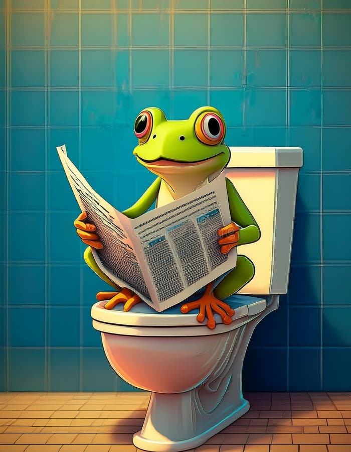 Frog on toilet cartoon stock illustration. Illustration of newspaper ...