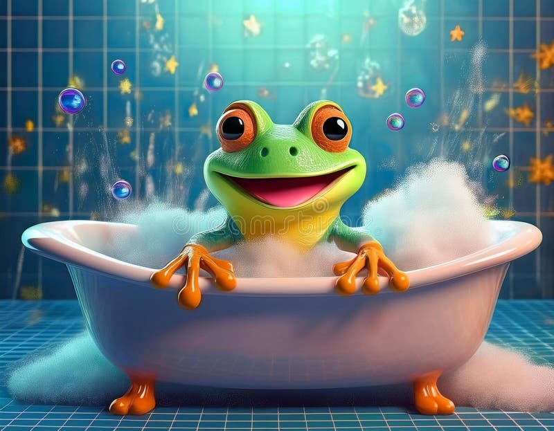 Frog in bathtub cartoon stock illustration. Illustration of soap ...