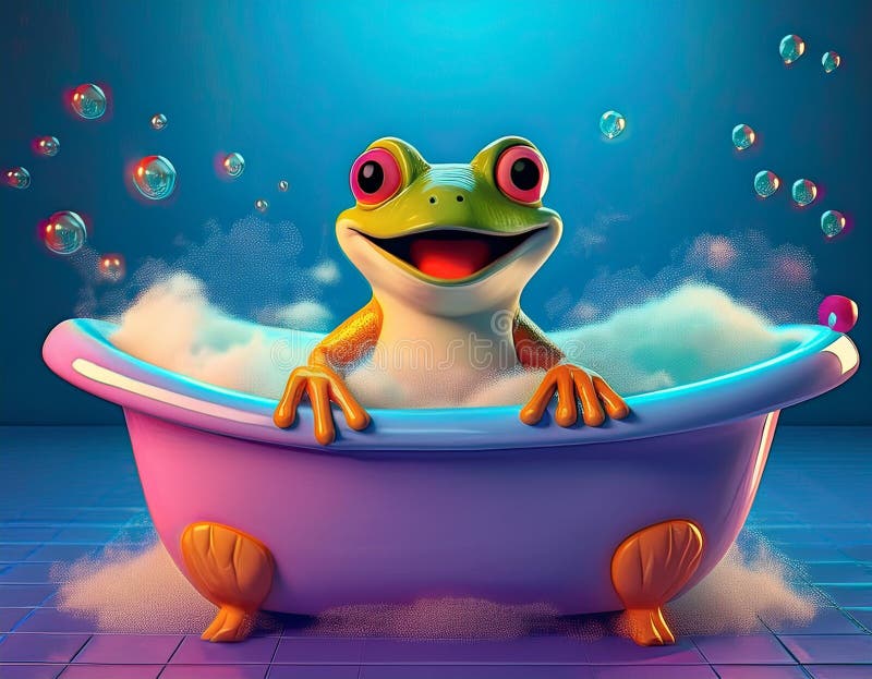 Frog in bathtub cartoon stock illustration. Illustration of soap ...