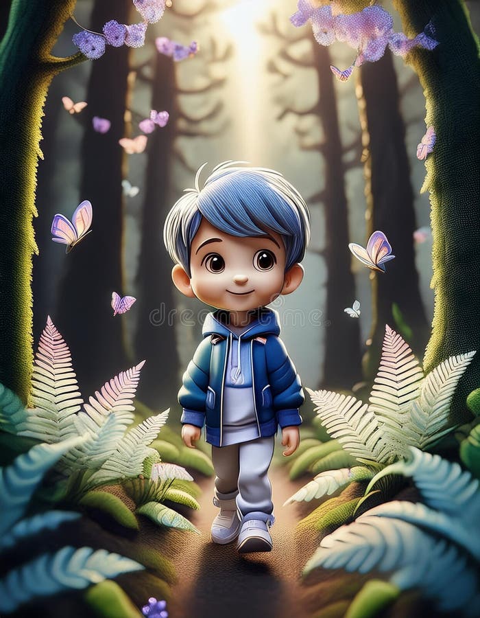 Child Hiking in Spring Forest Cartoon Stock Illustration - Illustration ...
