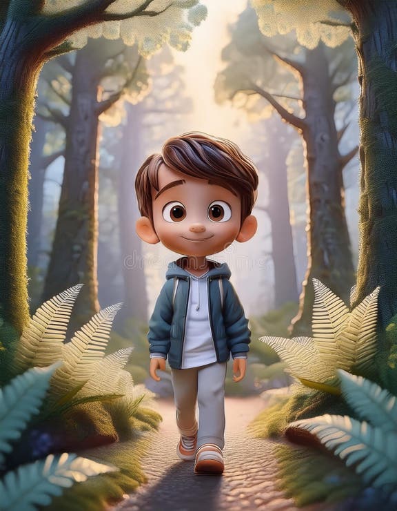 Child Hiking in Spring Forest Cartoon Stock Illustration - Illustration ...