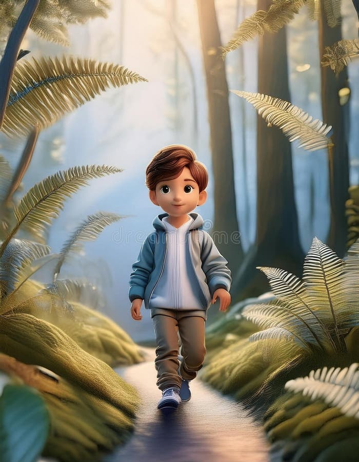 Child Hiking in Spring Forest Cartoon Stock Illustration - Illustration ...