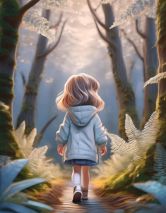 Child Hiking in Spring Forest Cartoon Stock Illustration - Illustration ...