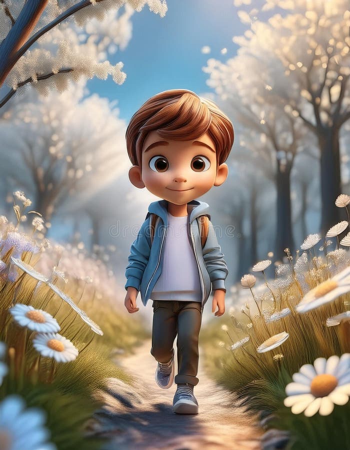 Child Hiking in Spring Forest Cartoon Stock Illustration - Illustration ...