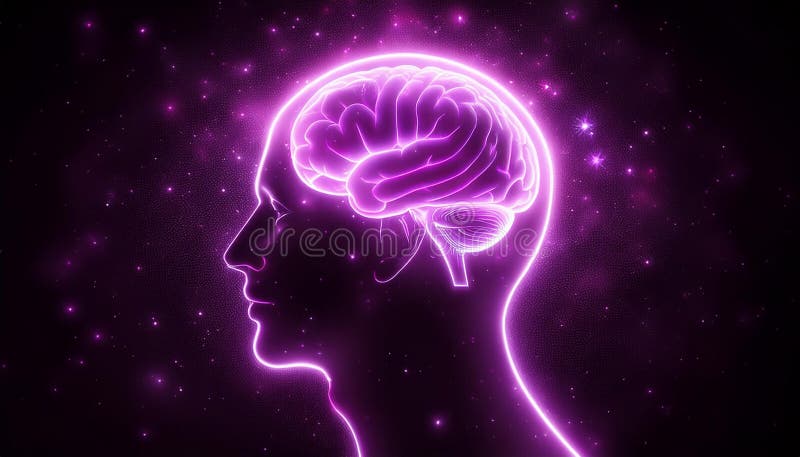 Human brain, neon concept stock illustration. Illustration of virtual ...