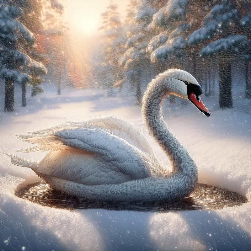 Swan in Winter Landscape Cartoon Stock Illustration - Illustration of ...