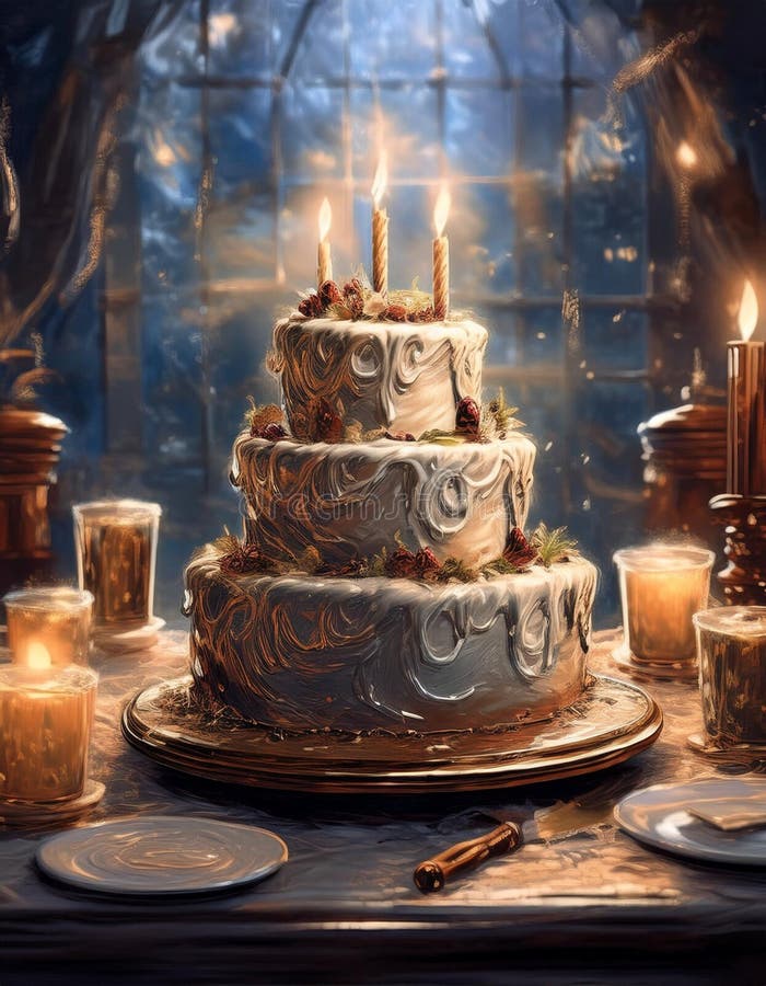 Birthday Cake on Table Cartoon Stock Illustration - Illustration of ...